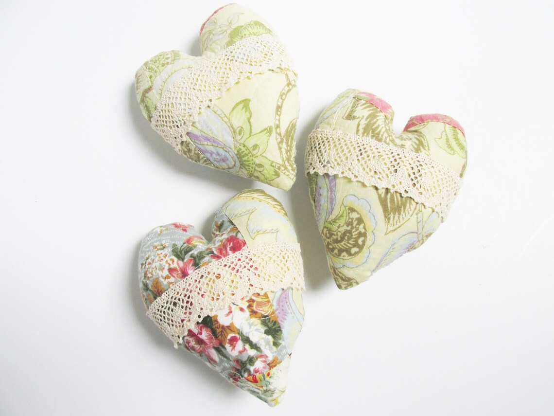 Set of 3 Stuffed Heart Bowl Fillers Made From an Old Patchwork | Etsy