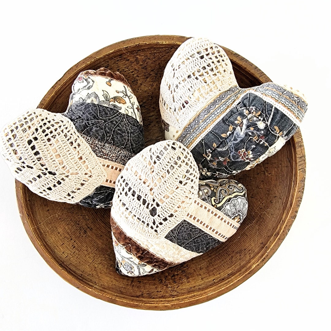 Set/3 Fabric Heart Bowl Fillers Made From an Old Patchwork Quilt Piece ...