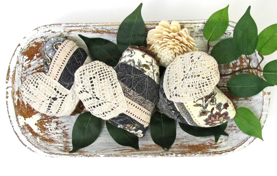 Set/3 Fabric Heart Bowl Fillers Made From an Old Patchwork Quilt Piece ...
