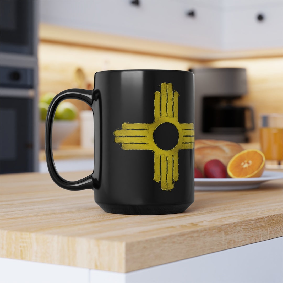 New Mexico Zia Symbol Black Mug, 15oz | New Mexico Flag Mug | New ...