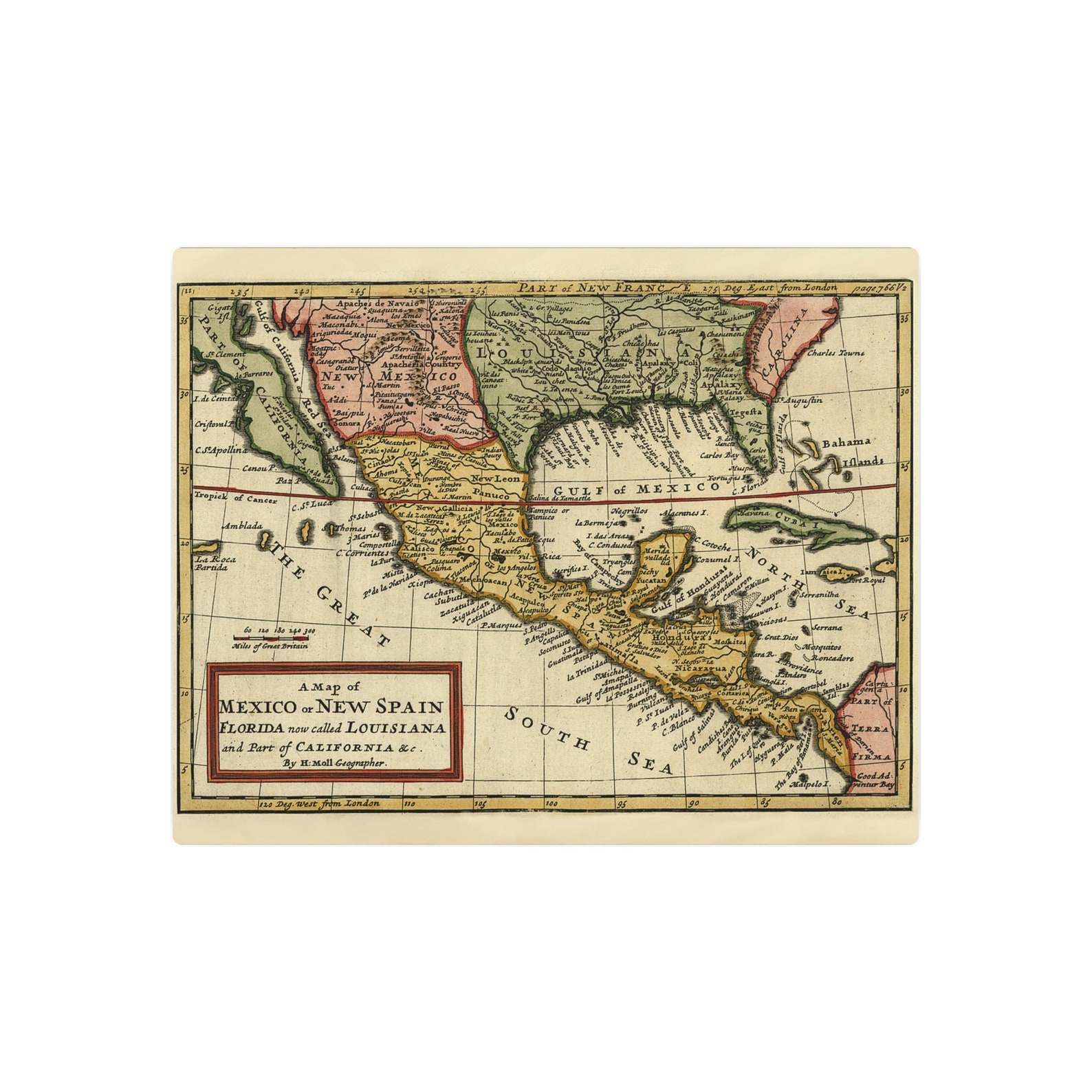 Map of New Spain Wall Art | Old Map of New Spain | Old Map of New ...
