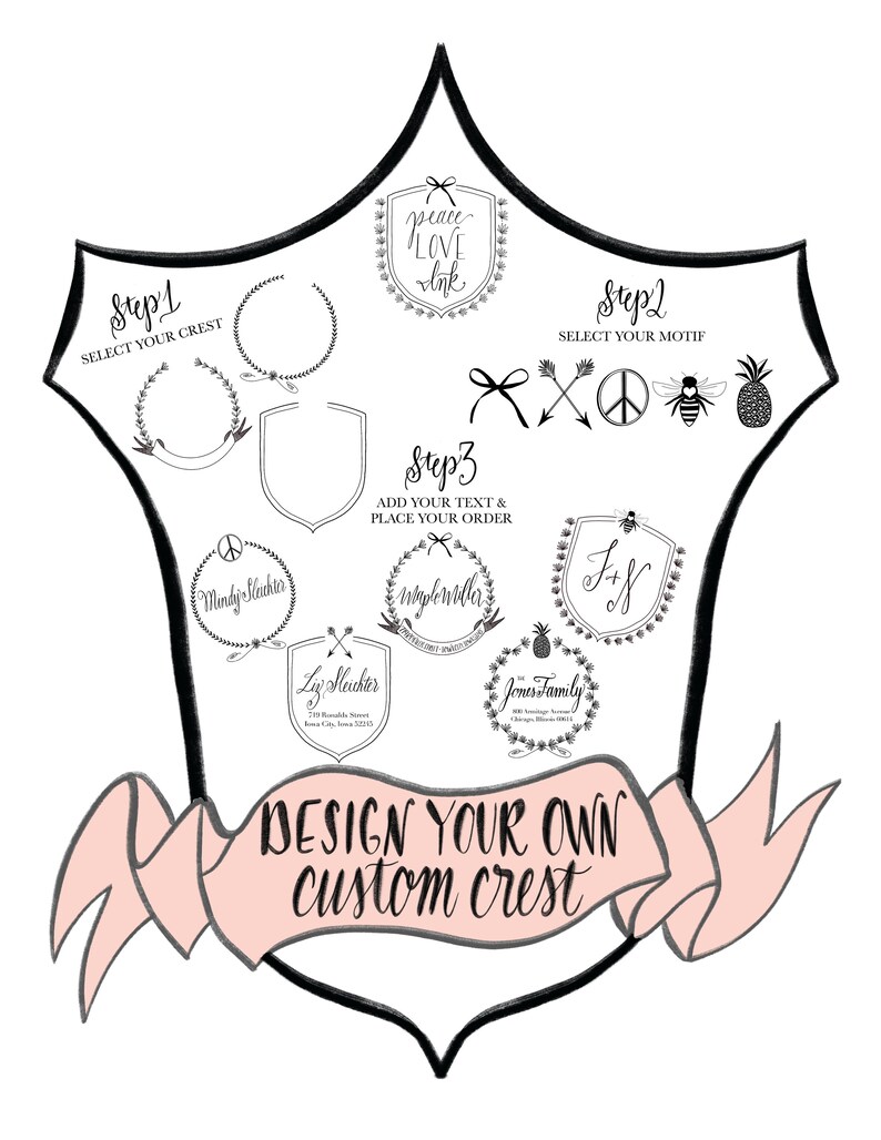 Garland Crest Monogram Stamp,custom Address Stamp,calligraphy,return ...