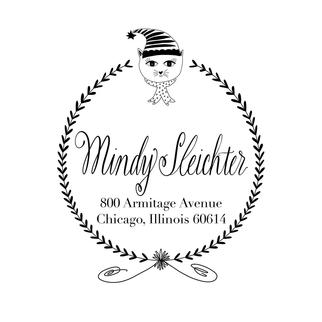 Holiday Cat Crest Monogram Stamp,custom Address Stamp,return Address ...