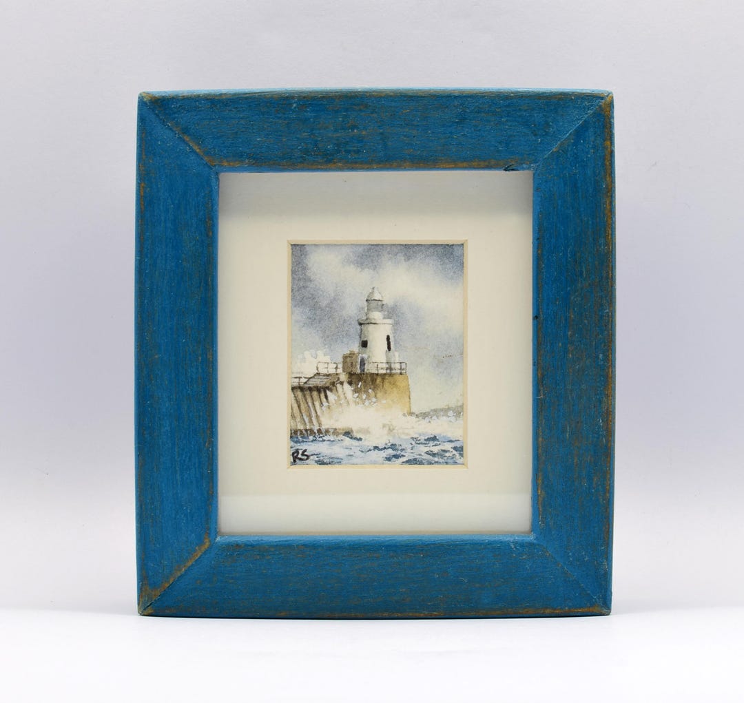 Blyth Lighthouse Watercolour Painting: Hand-painted Frame, Northumbrian ...