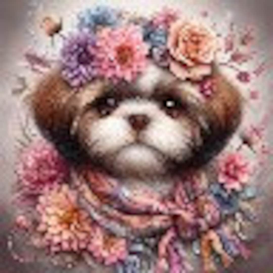 Set of 5 Ai-generated Shih Tzus With Flowers - Etsy