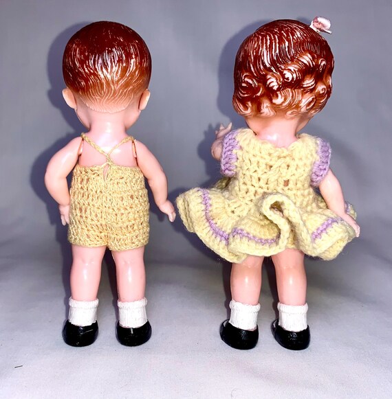 Vintage small dolls Knickerbocker celluloid dolls Knickerbocker crocheted doll clothes vintage toy dolls vintage dolls