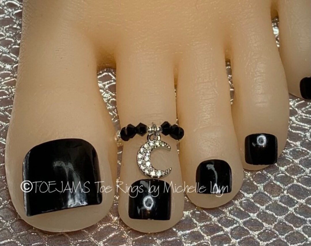 Silver/cz Pave Moon Dangle Toe Ring With a Swarovski Crystals Band ...