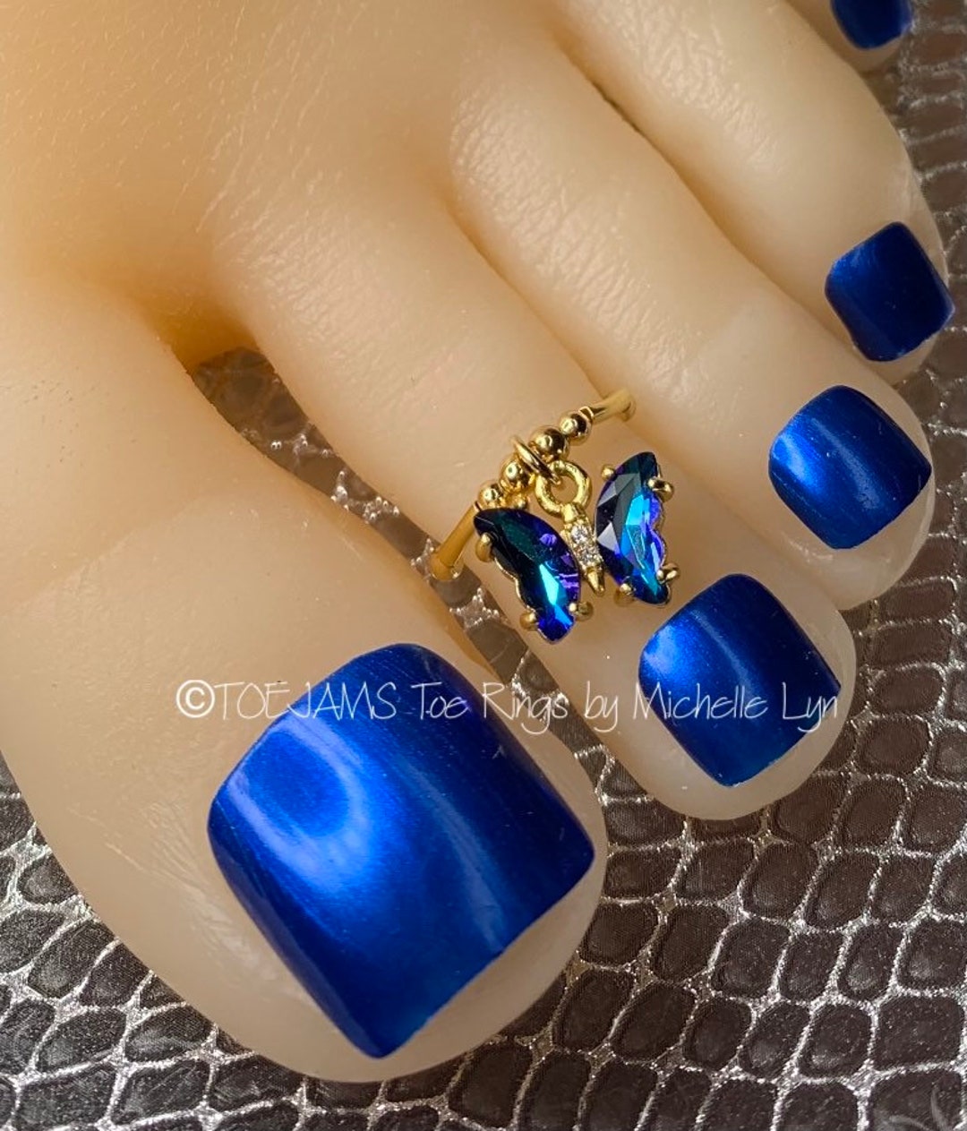 MORPHO BLUE BUTTERFLY 18K Gold Plated/cubic Zirconia Dangle Toe Ring ...