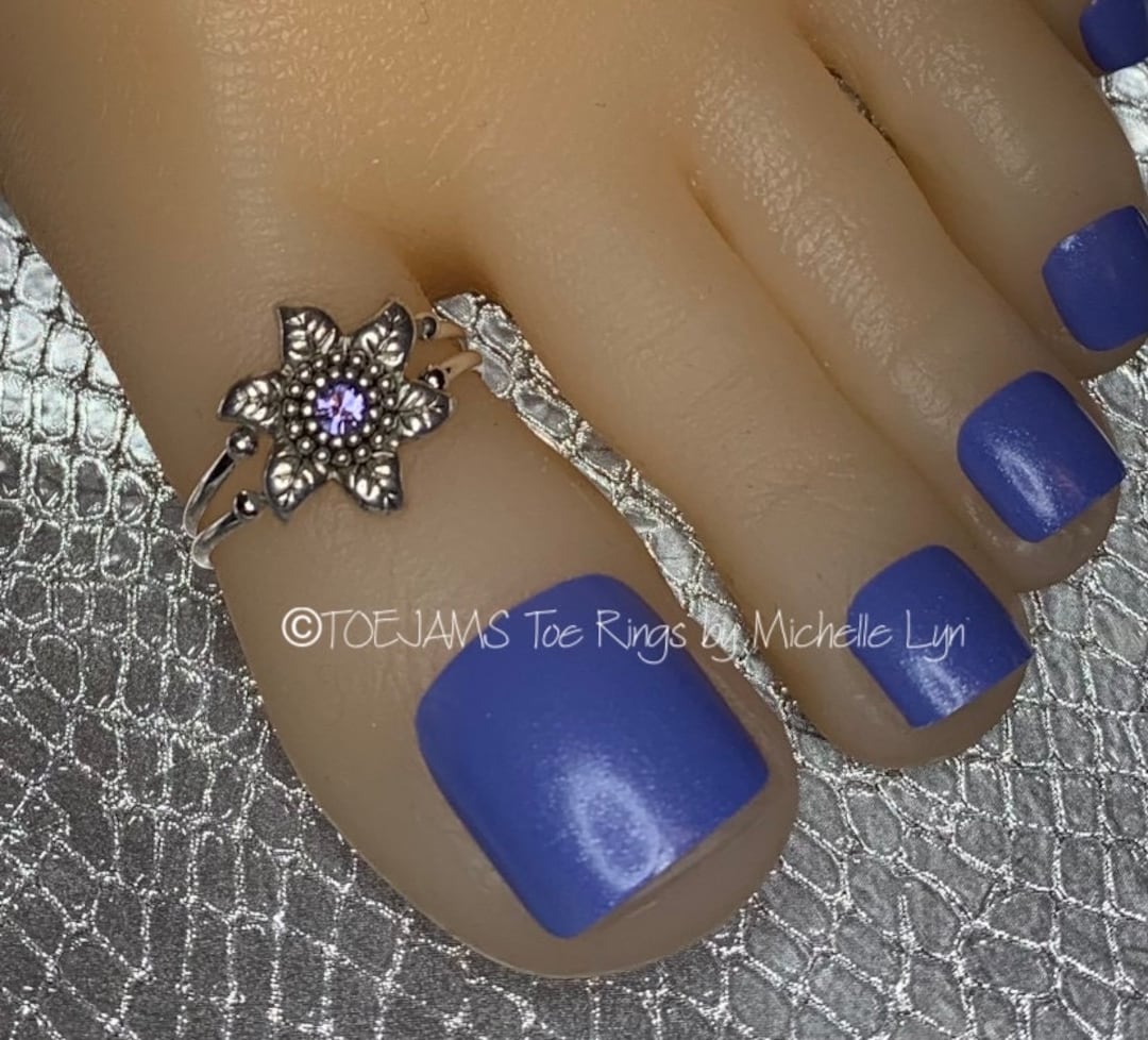 BTE Silver Flower Purple Crystal Big Toe Ring, Statement Big Toe Ring ...