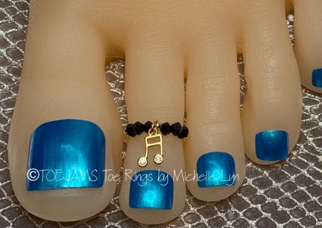 MUSICAL NOTE Gold/cz Dangle Toe Ring With Black Crystals, Stretch ...