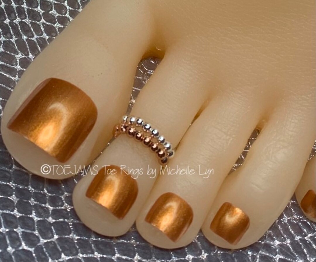 Dainty Silver Plated and Rose Gold Plated Beaded Band Toe Rings ...