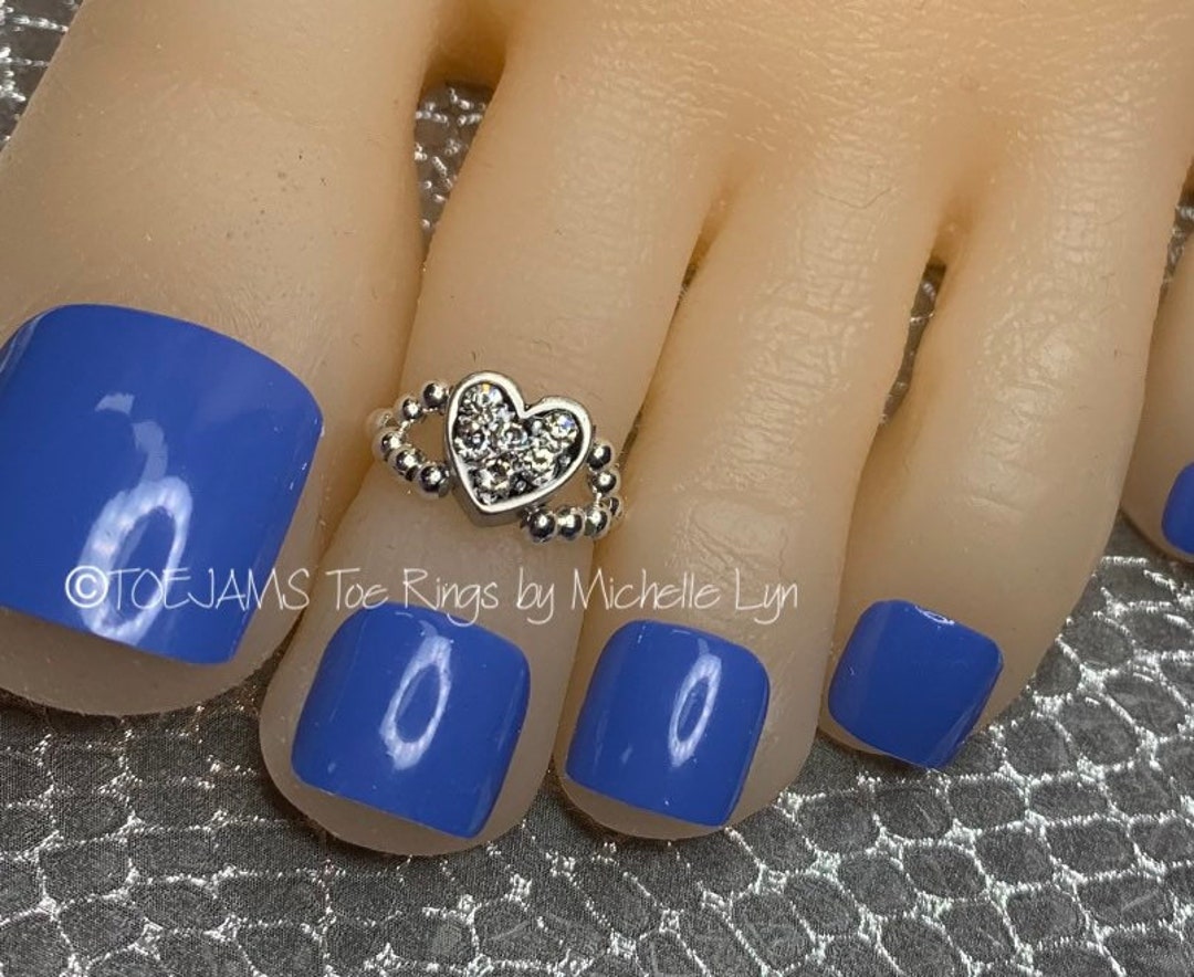 Tiny Silver and Clear Crystal Heart Stretch Elastic Toe Ring, Beaded ...