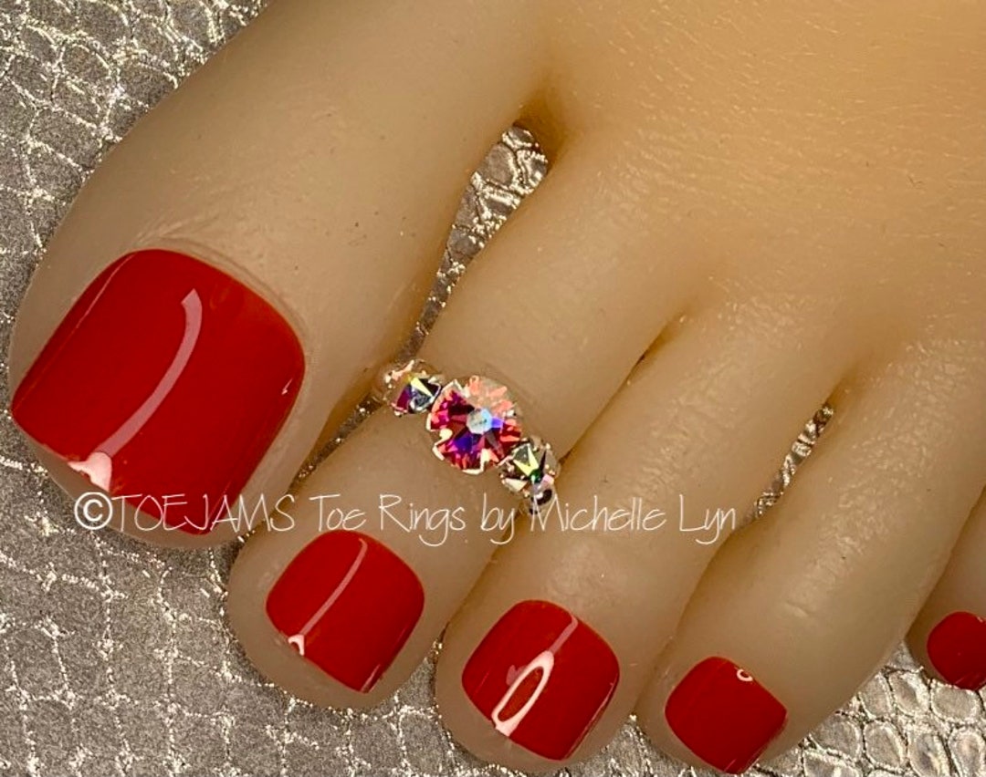 JACKIE Gorgeous Clear AB Crystal Solitaire Toe Ring, Stretch Elastic ...