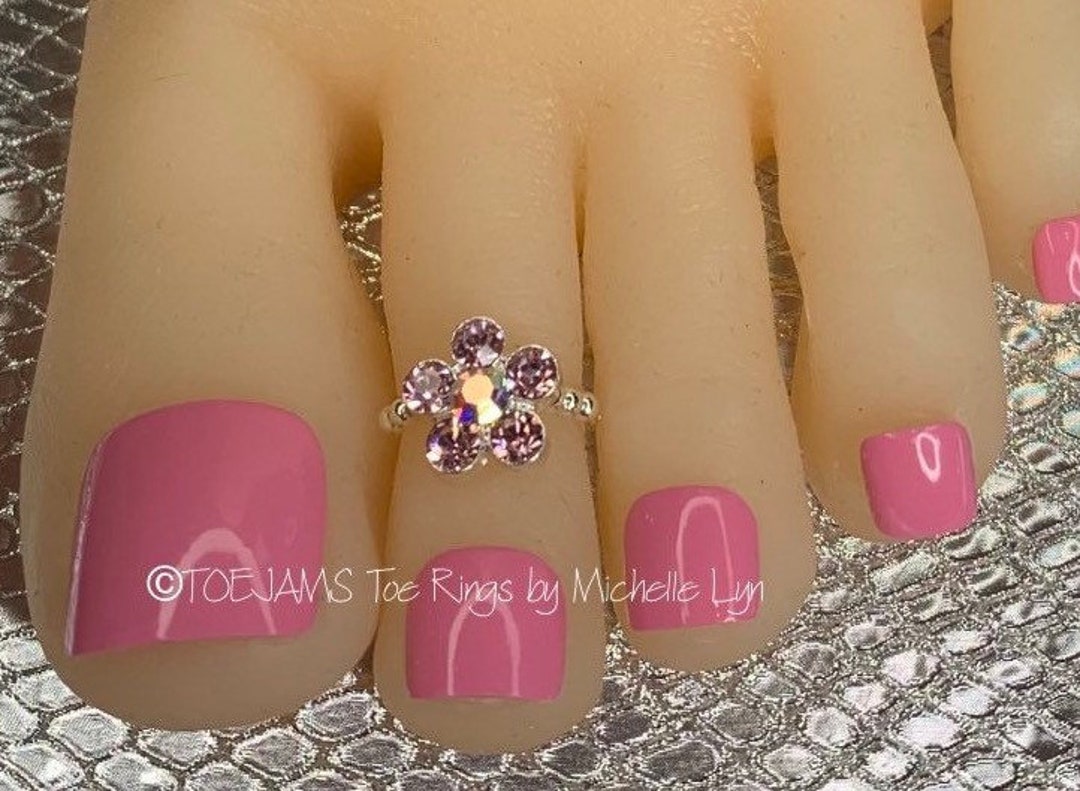 Pink Crystal Super Sparkly Flower Toe Ring, Stretch Elastic Toe Ring ...