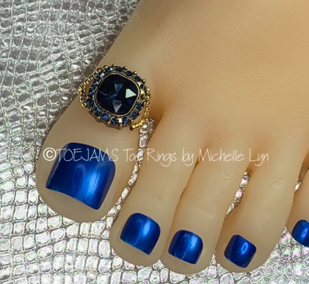 BTE Barefoot Gypsy Navy Blue Crystal Statement Cocktail Big Toe Ring ...