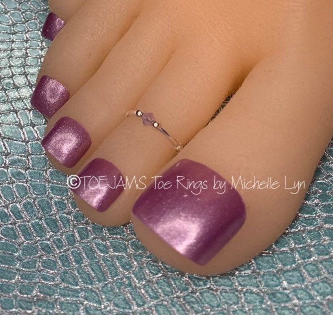 Silver or Gold Soft Lilac Crystal Whisper Toe Ring, Stretch Elastic Toe ...
