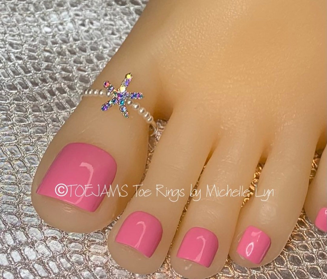 BTE Starfish Crystal & White Glass Pearls Super Sparkly Big Toe Ring ...