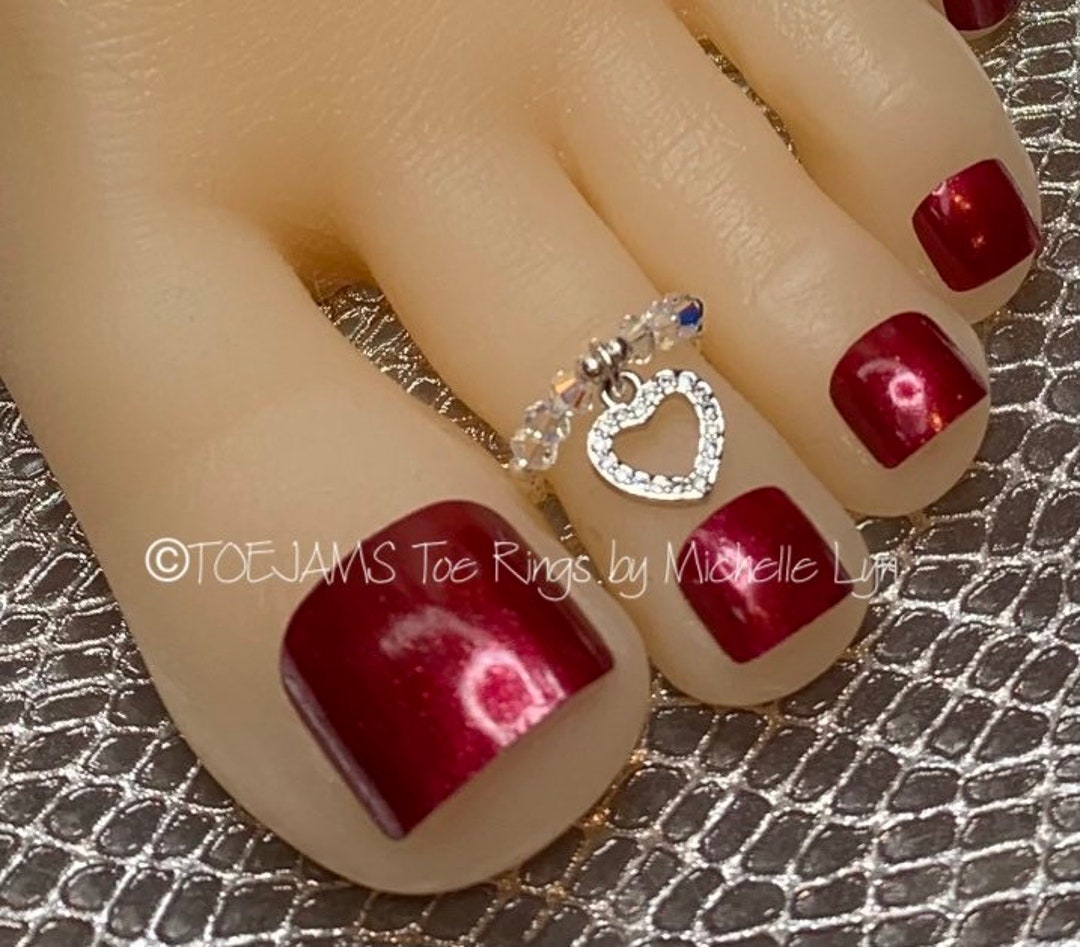 Silver/cz Heart Crystal Dangle Toe Ring With Swarovski Crystals Stretch ...