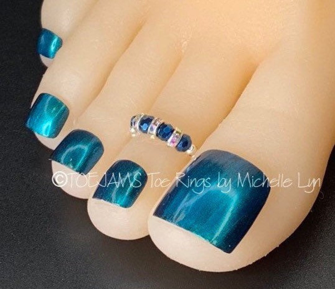 Triton's Gift Deep Water Aqua Blue Beaded Band Toe Ring, Stretch ...