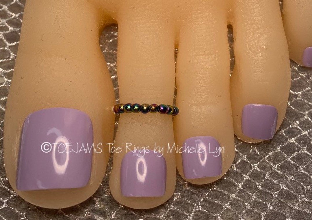 Rainbow Iridescent Beaded Band Toe Ring, Stretch Elastic Toe Ring ...