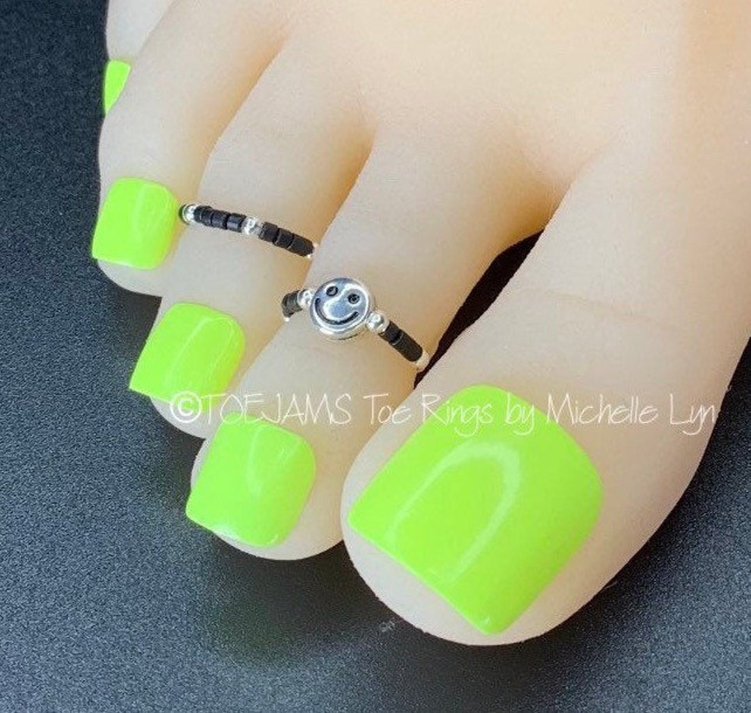 Smiley Face Black Bead Glow up Toe Ring and Stacking Bands, Elastic ...