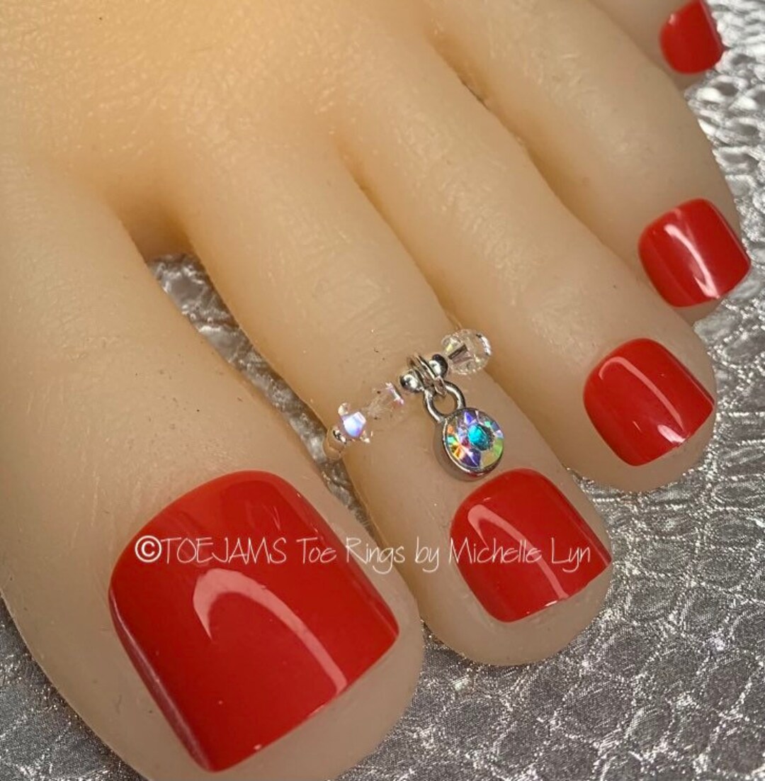 Clear AB Crystal and Silver (or Gold) Dangle Toe Ring, Stretch Elastic ...