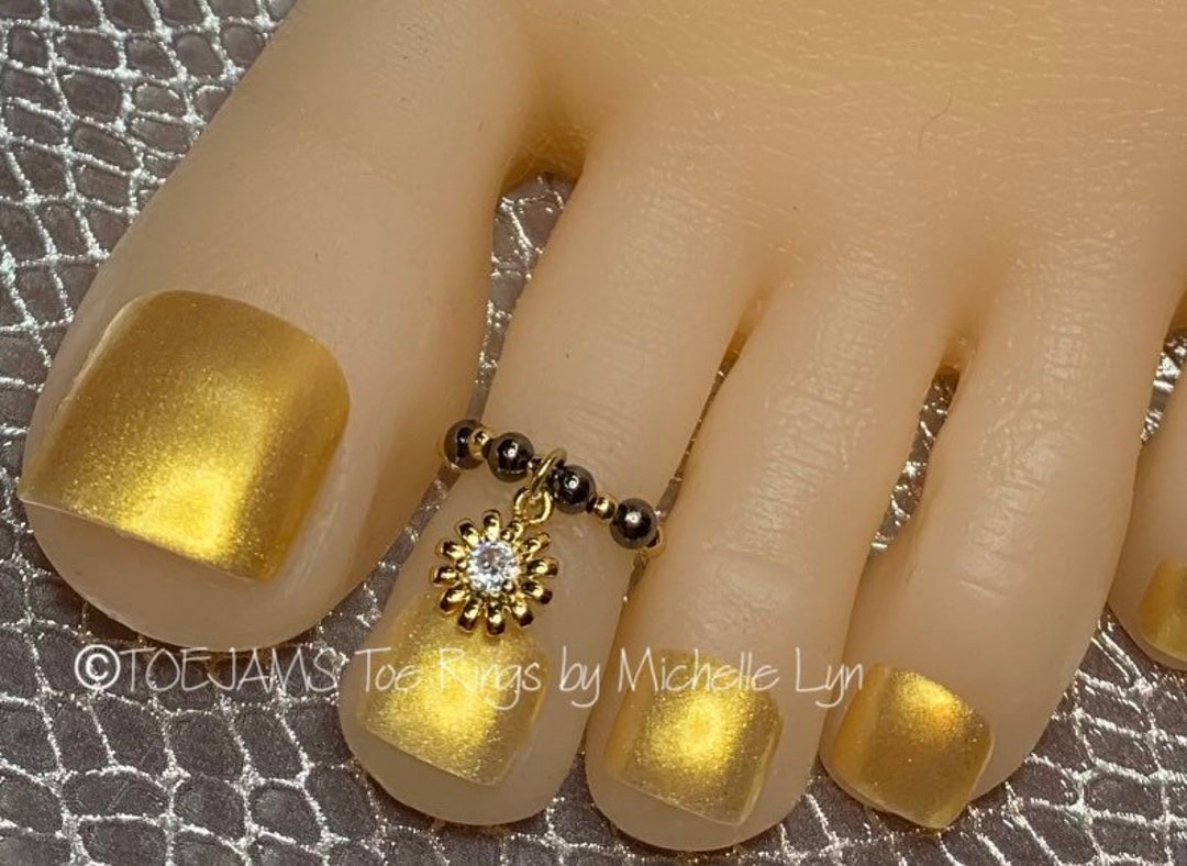 SUNFLOWER Gold/cubic Zirconia Dangle Toe Ring, Stretch Elastic, Beaded ...