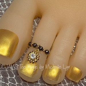 SUNFLOWER Gold/cubic Zirconia Dangle Toe Ring, Stretch Elastic, Beaded ...