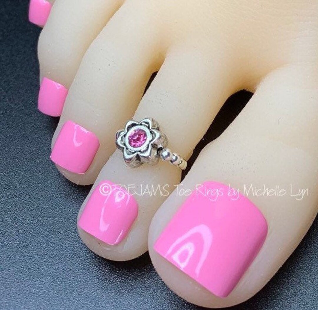 Pink Prayer Flower Toe Ring, Elastic Stretch Toe Rings, Beaded Toe Ring ...