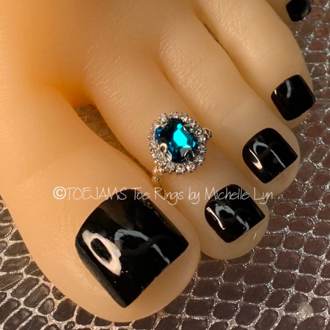 Aqua Oval Crystal With Halo Beaded Band Toe Ring, Stretch Elastic Toe ...