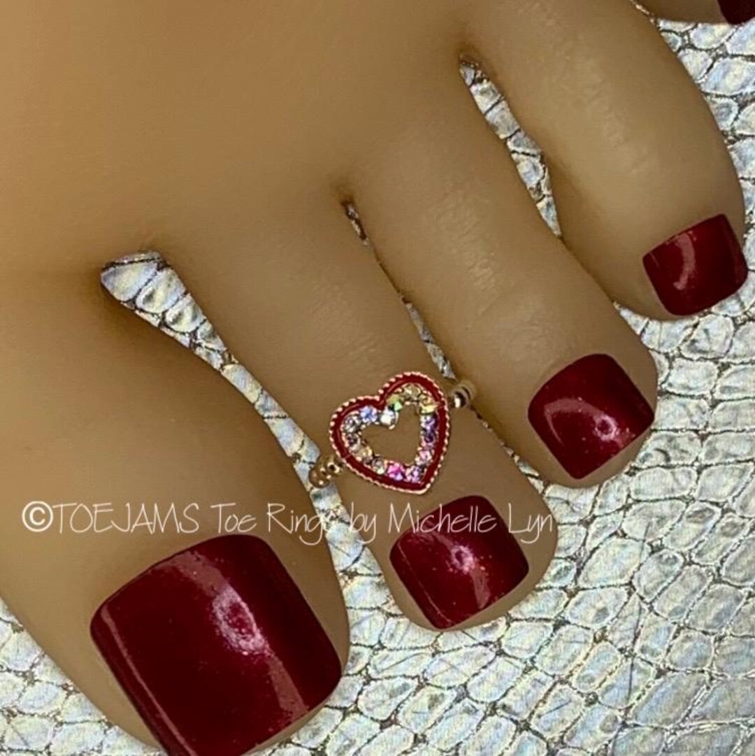 HEART Silver/red/clear AB Crystal Heart Charm Toe Ring, Striking ...
