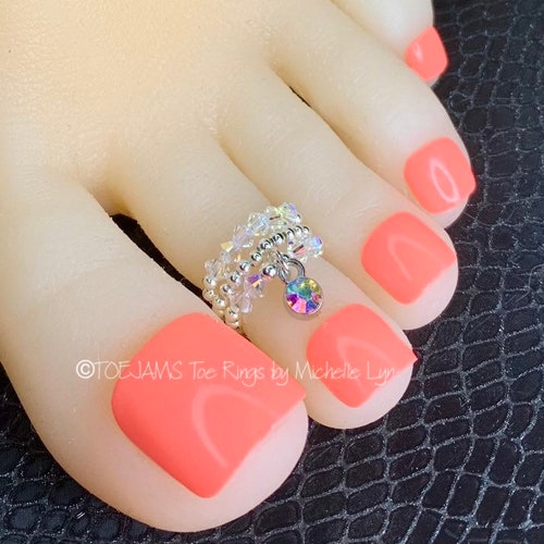 Pink Crystal Super Sparkly Flower Toe Ring Stretch Elastic - Etsy