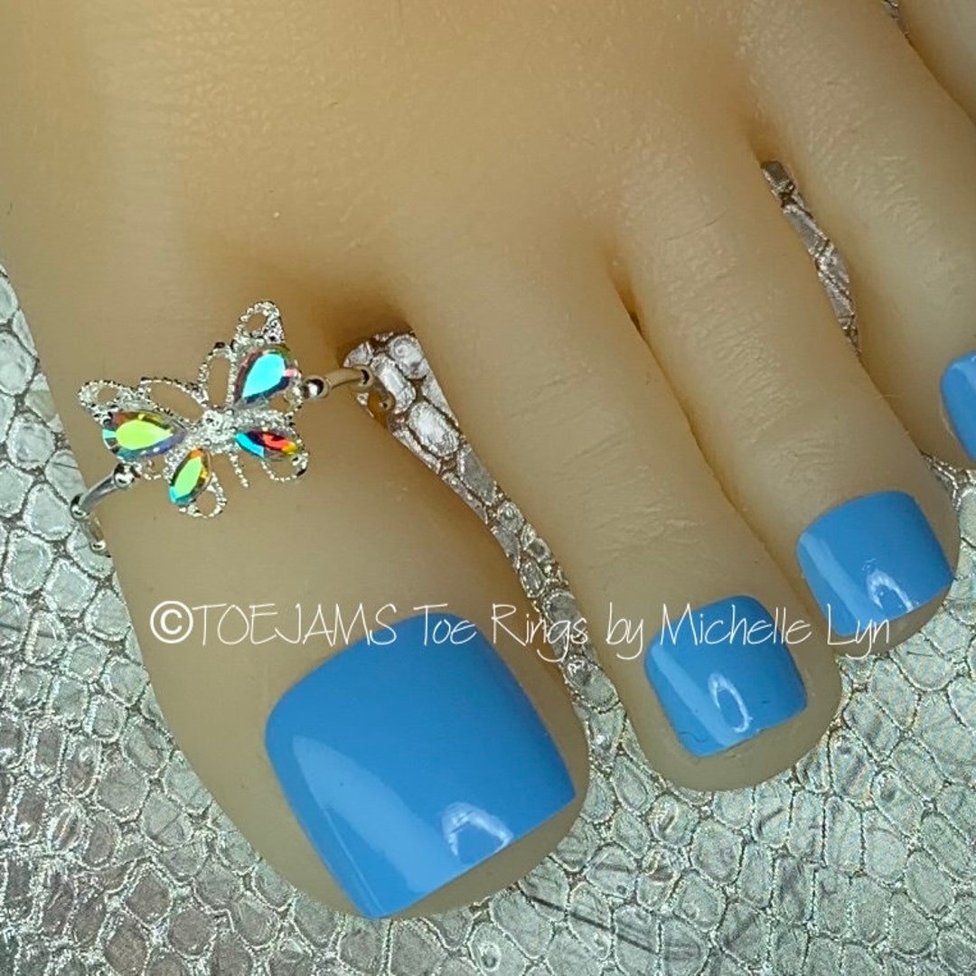 BTE BUTTERFLY Large Silver Filigree Clear AB Crystal Butterfly Big Toe ...