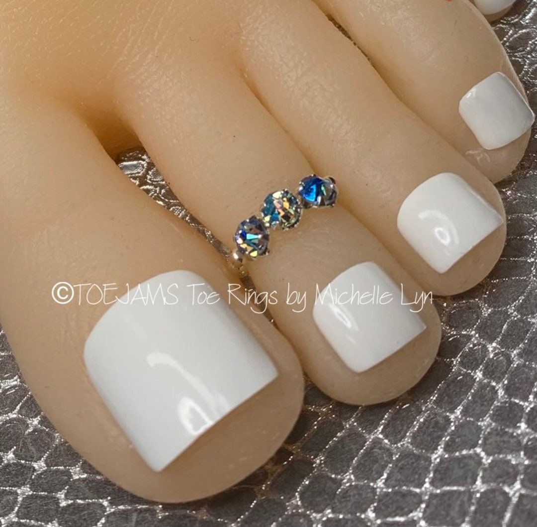 BLUE the Most Sparkly Crystal Ever Beaded Band Toe Rings, Stretch ...