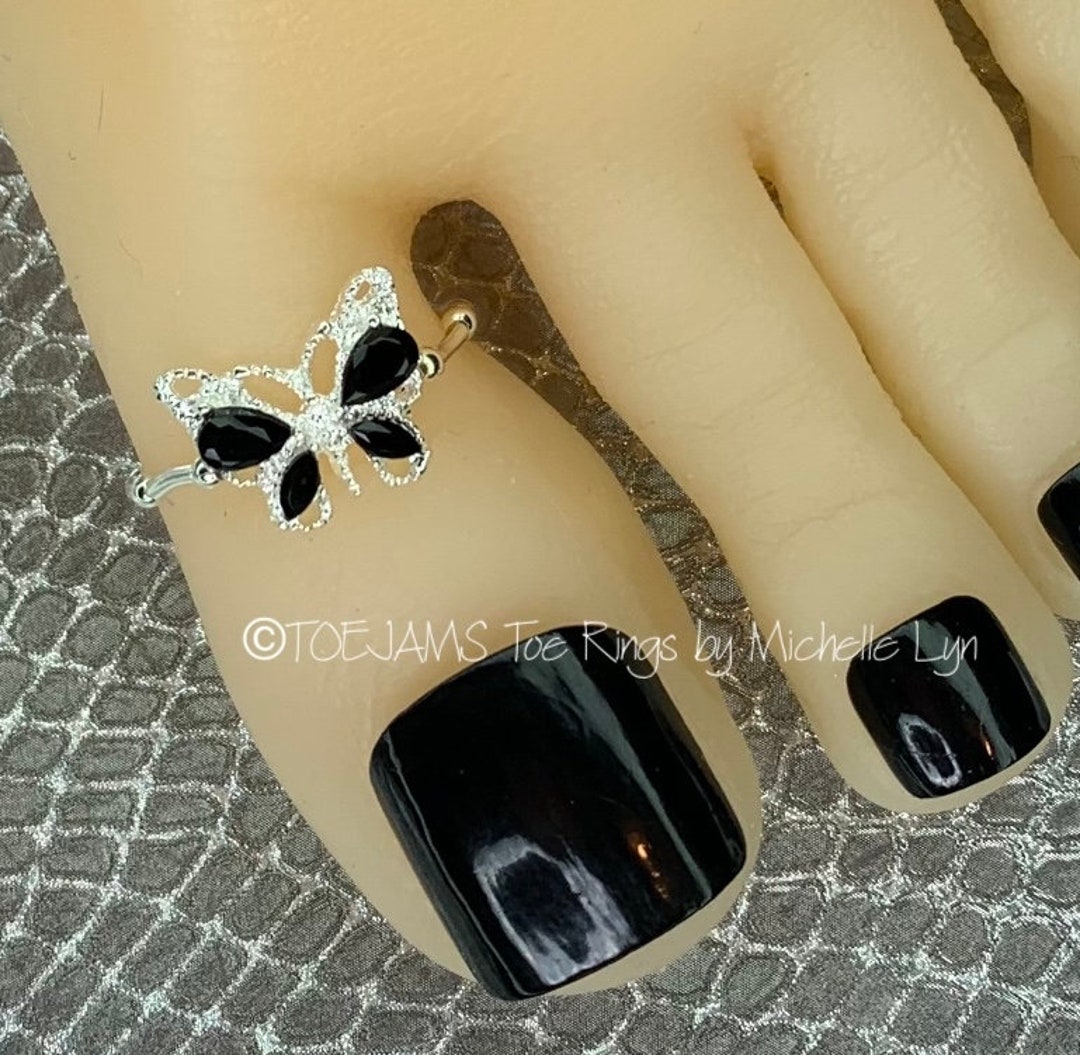 BTE BUTTERFLY Large Silver Filigree/black Crystal Butterfly Big Toe ...