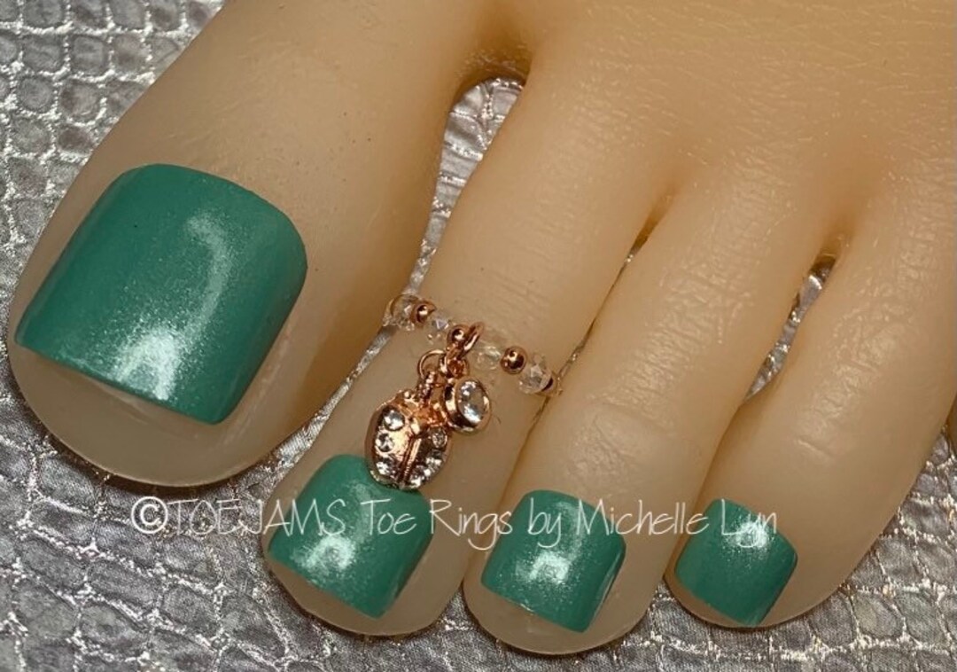 LUCKY CHARM Rose Gold Dangle Ladybug Stretch Elastic Toe Ring, Beaded ...