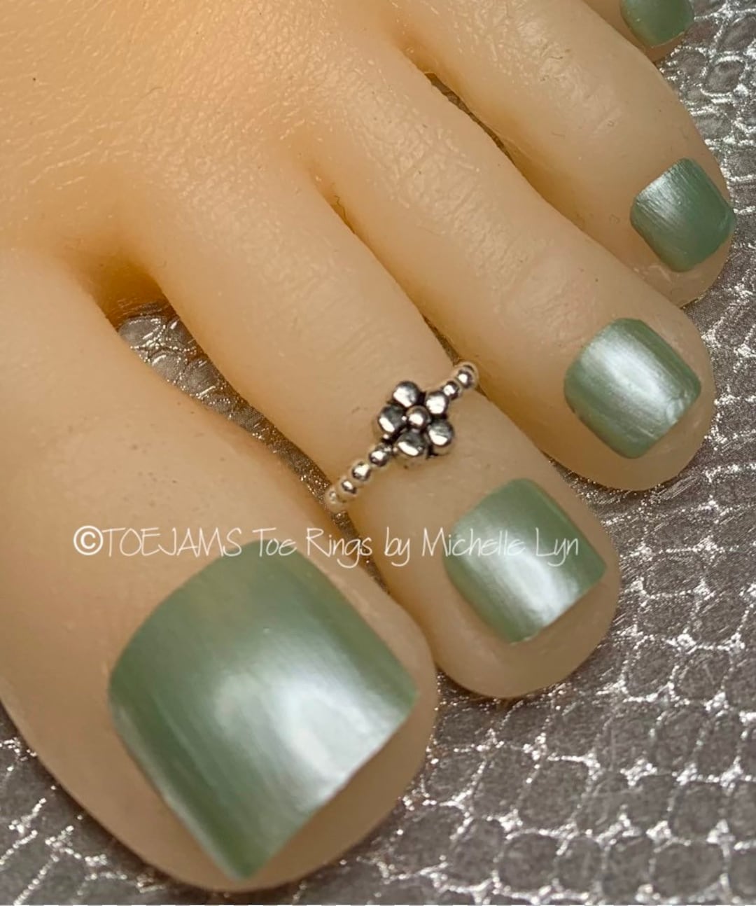 Dainty Silver Flower Toe Ring, Stretch Elastic Toe Ring, Beaded Toe ...