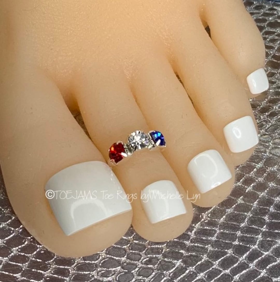 RW&B ‘merica Stretch Elastic Beaded Toe Ring, Red White and Blue ...