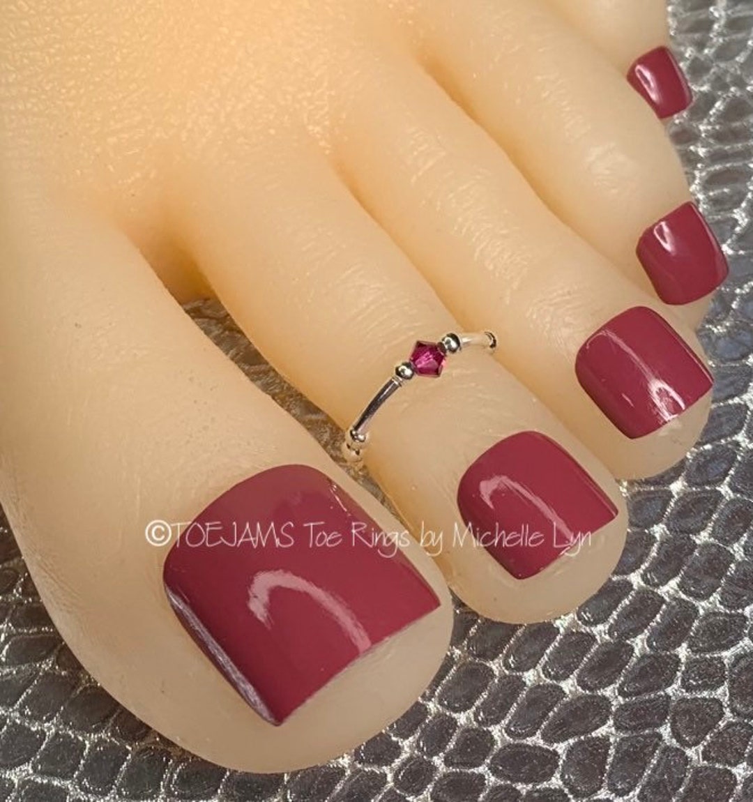 Silver or Gold Raspberry Crystal Whisper Toe Ring, Stretch Elastic Toe ...