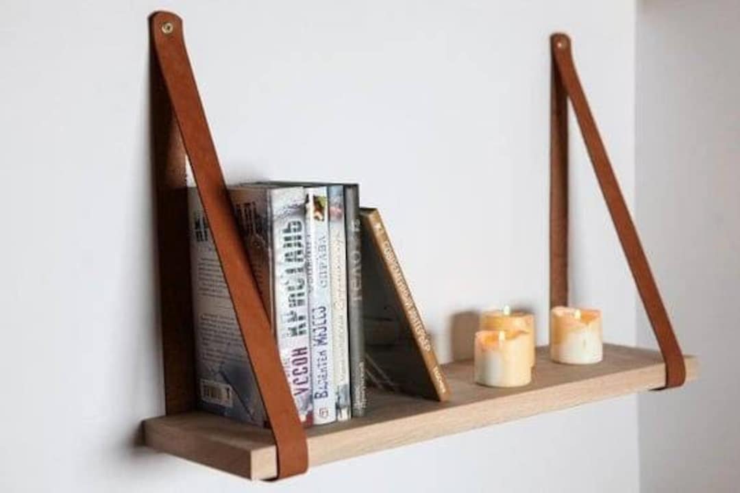 Shelves Included Leather Strap Shelf, Natural Leather Shelving Straps ...