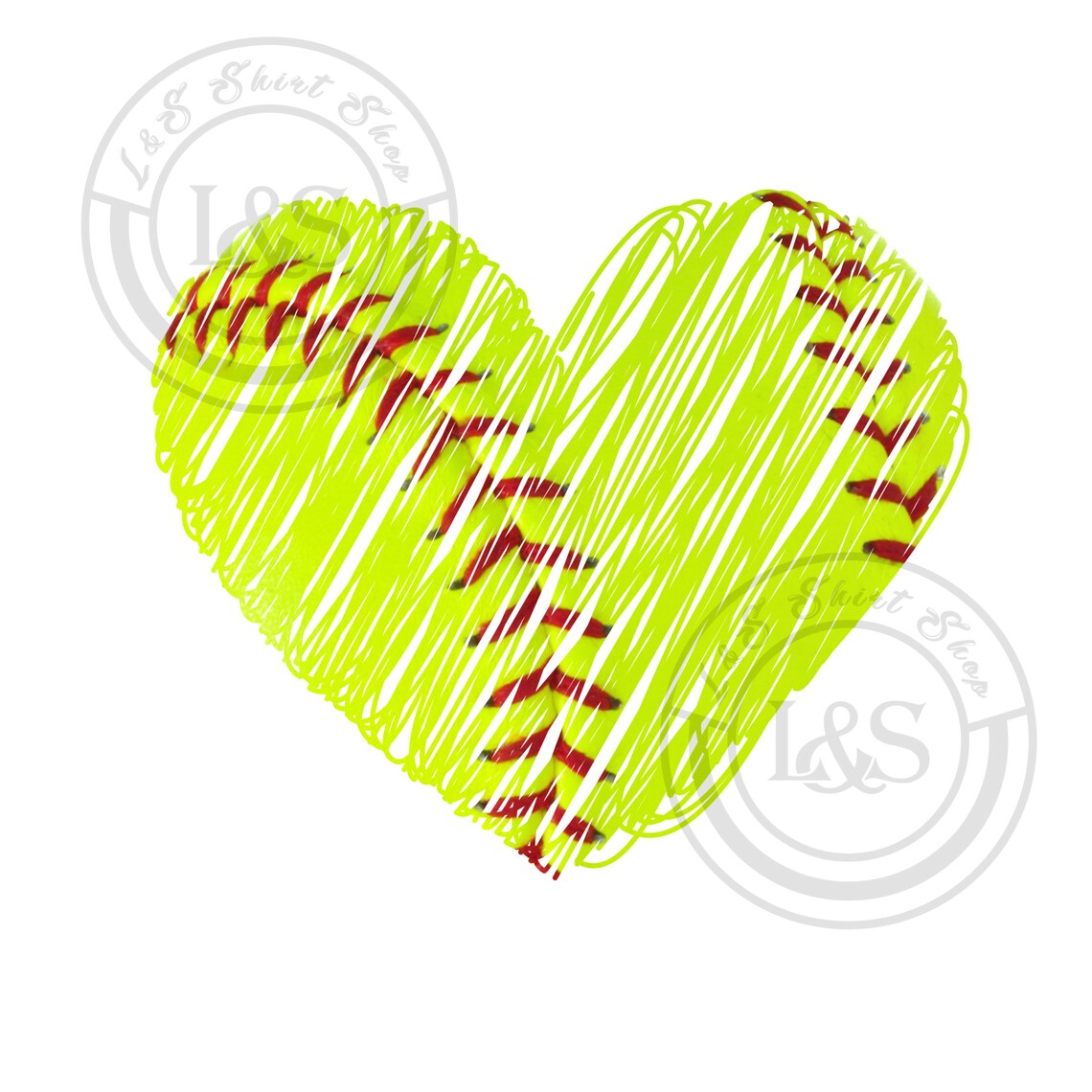 Softball Yellow Red Brush Stroke Line Heart Clip Art JPG PNG Digital ...