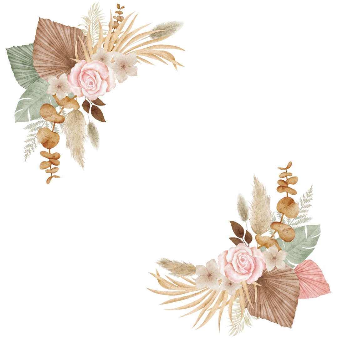 Watercolor Boho Chic Floral Leaves Border Png Jpg Beautiful Printable ...