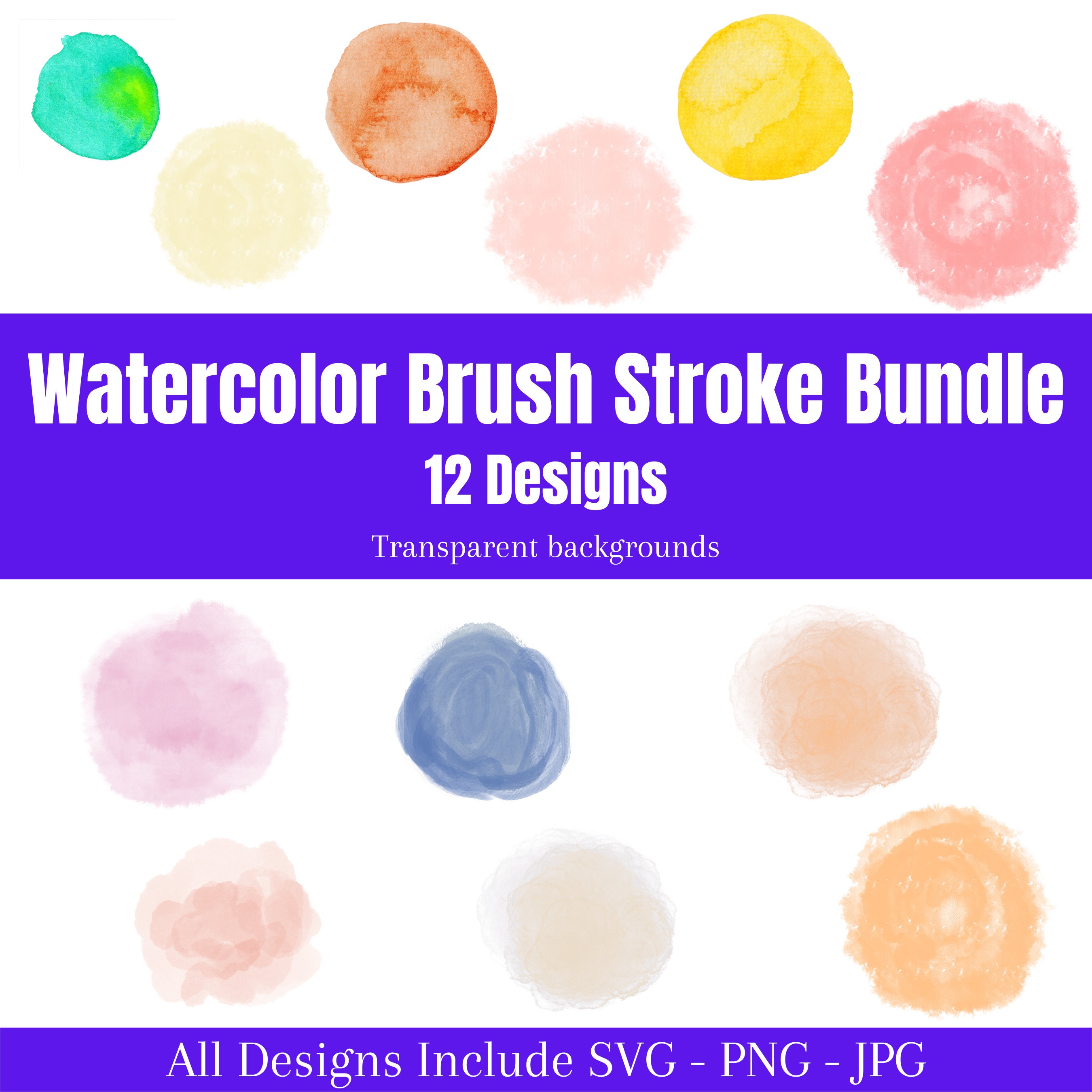 Watercolor Brush Stroke Bundle Transparent Background Svg Bundle Hand ...