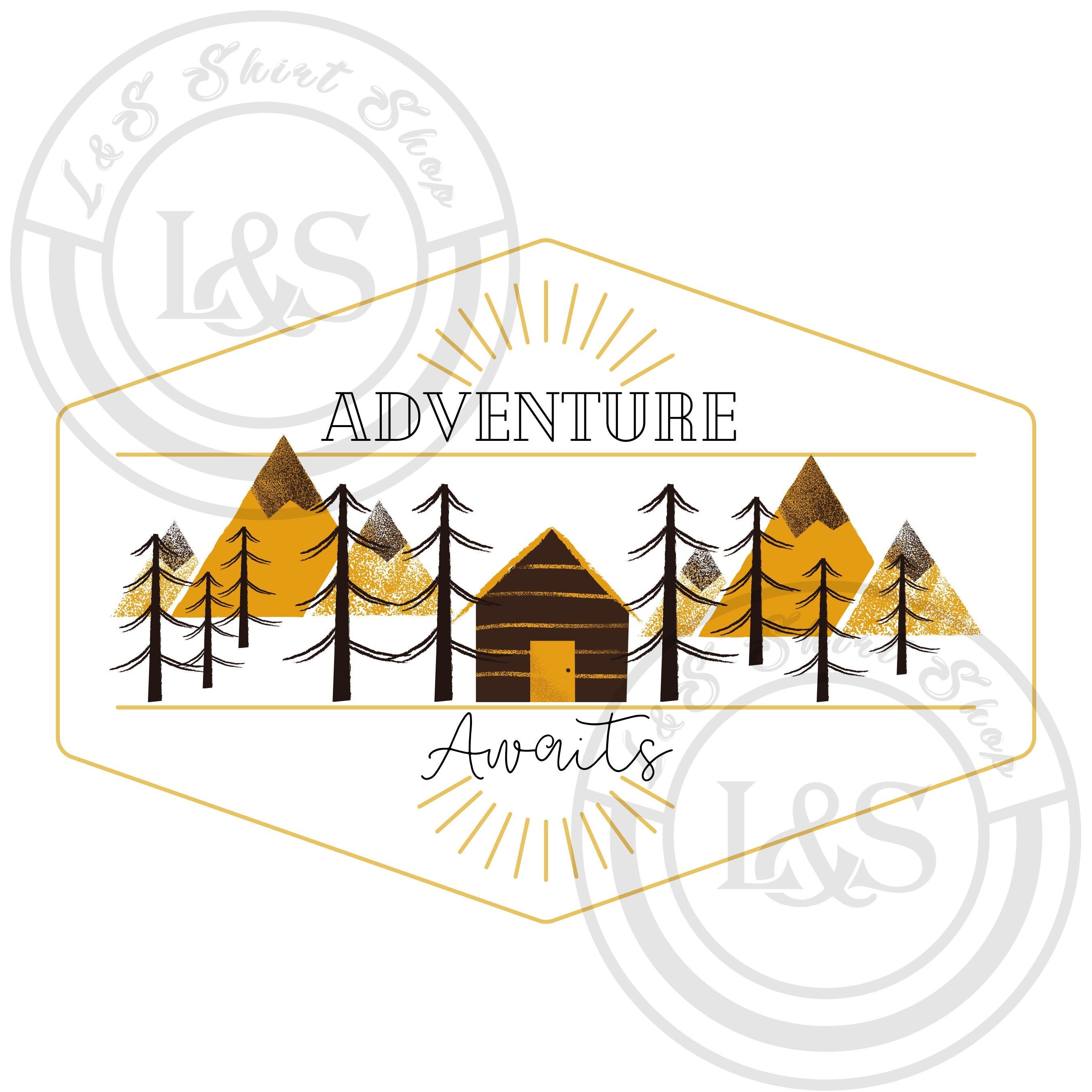 Adventure Awaits Rectangle Border Frame Cabin in the Woods Trees ...