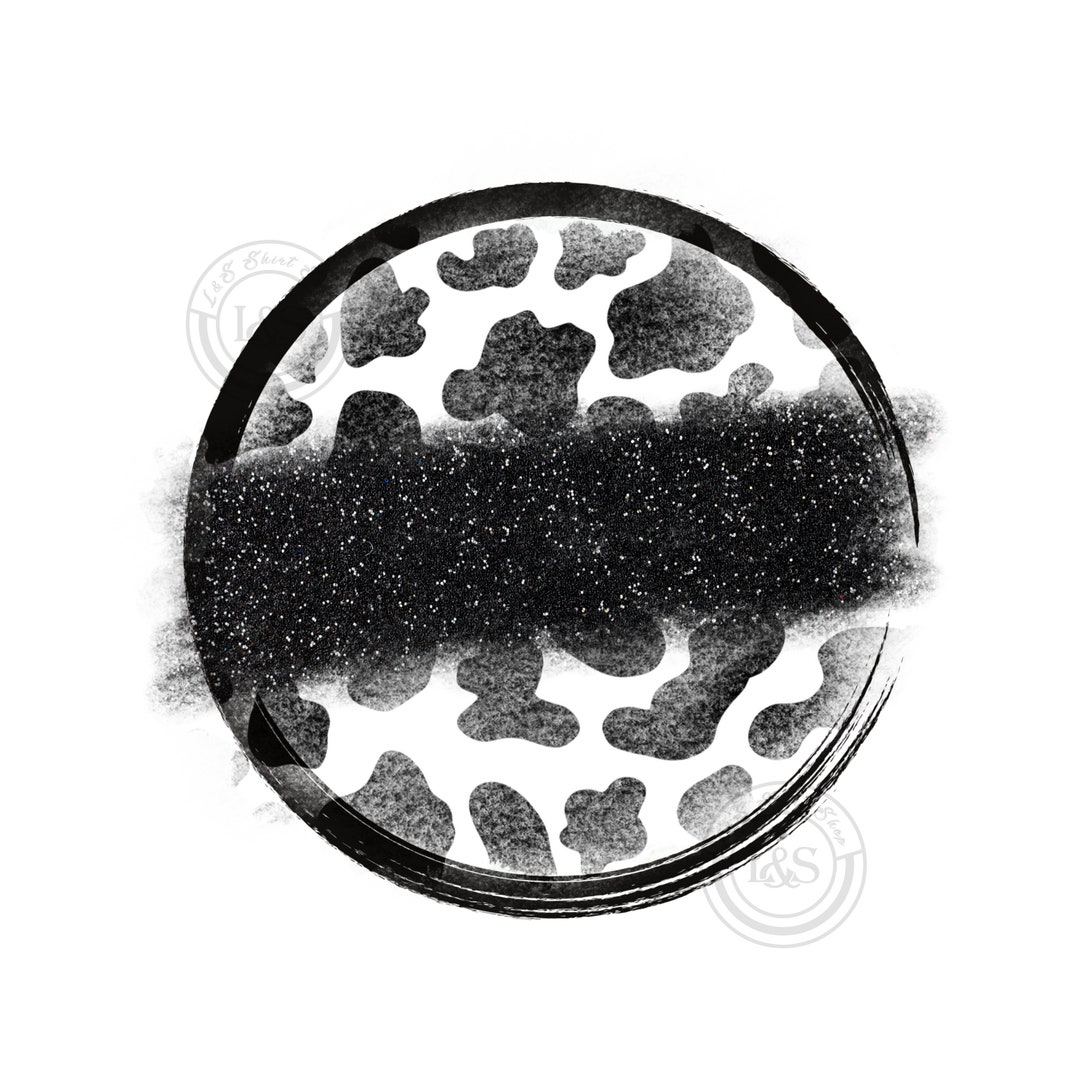 Cow Print Glitter Brush Stroke Black Circle Frame Border Clip Art PNG ...
