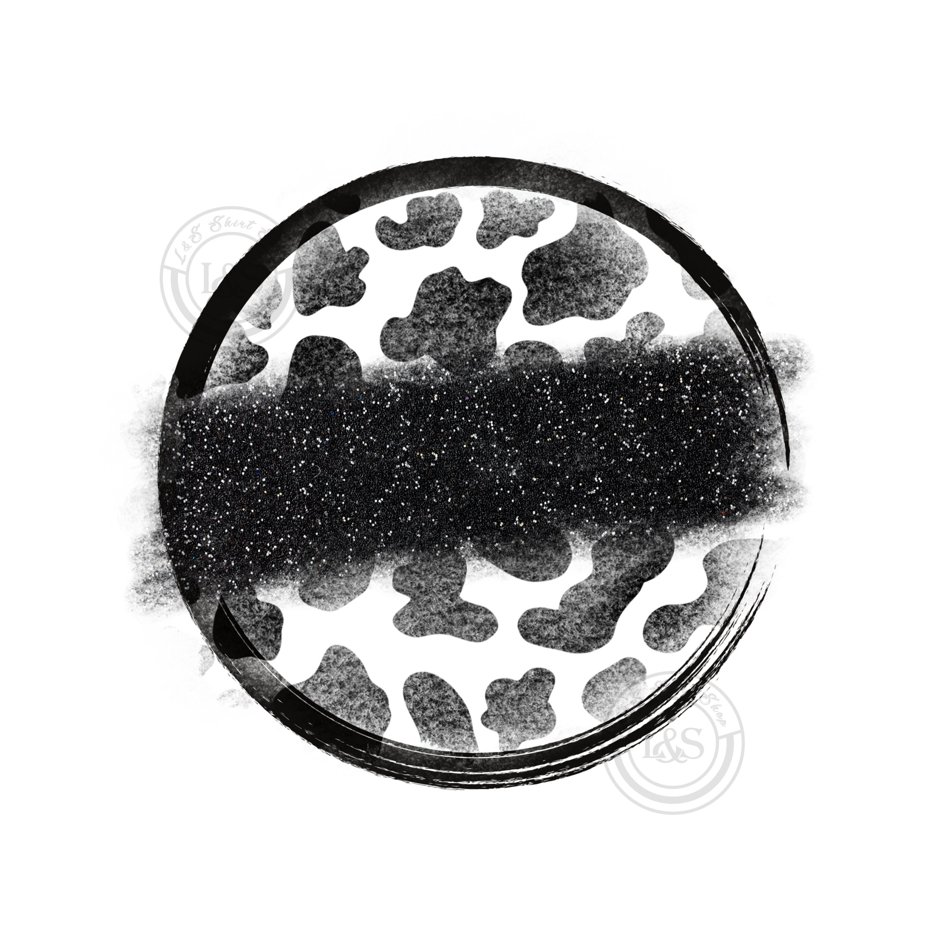 Cow Print Glitter Brush Stroke Black Circle Frame Border Clip Art PNG ...