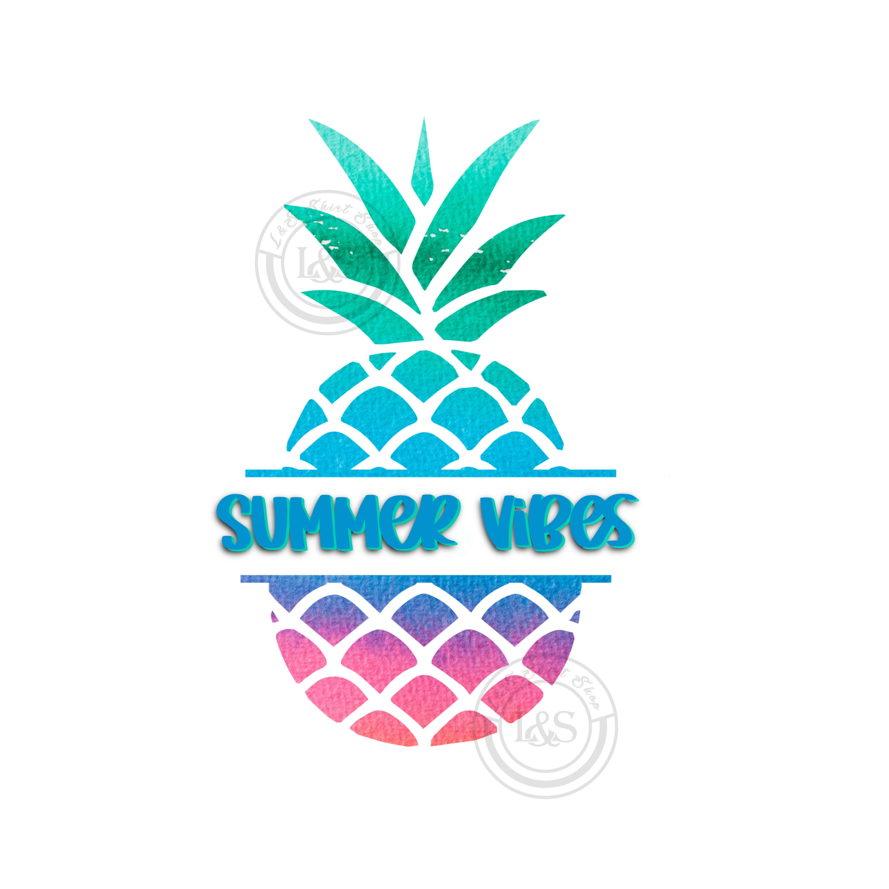 Summer Vibes Pineapple Multi Color Rainbow Brush Stroke Clip Art Png ...