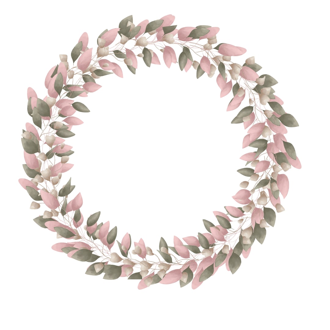Pink Green Floral Leaves Wreath Png Jpg Transparent Background ...