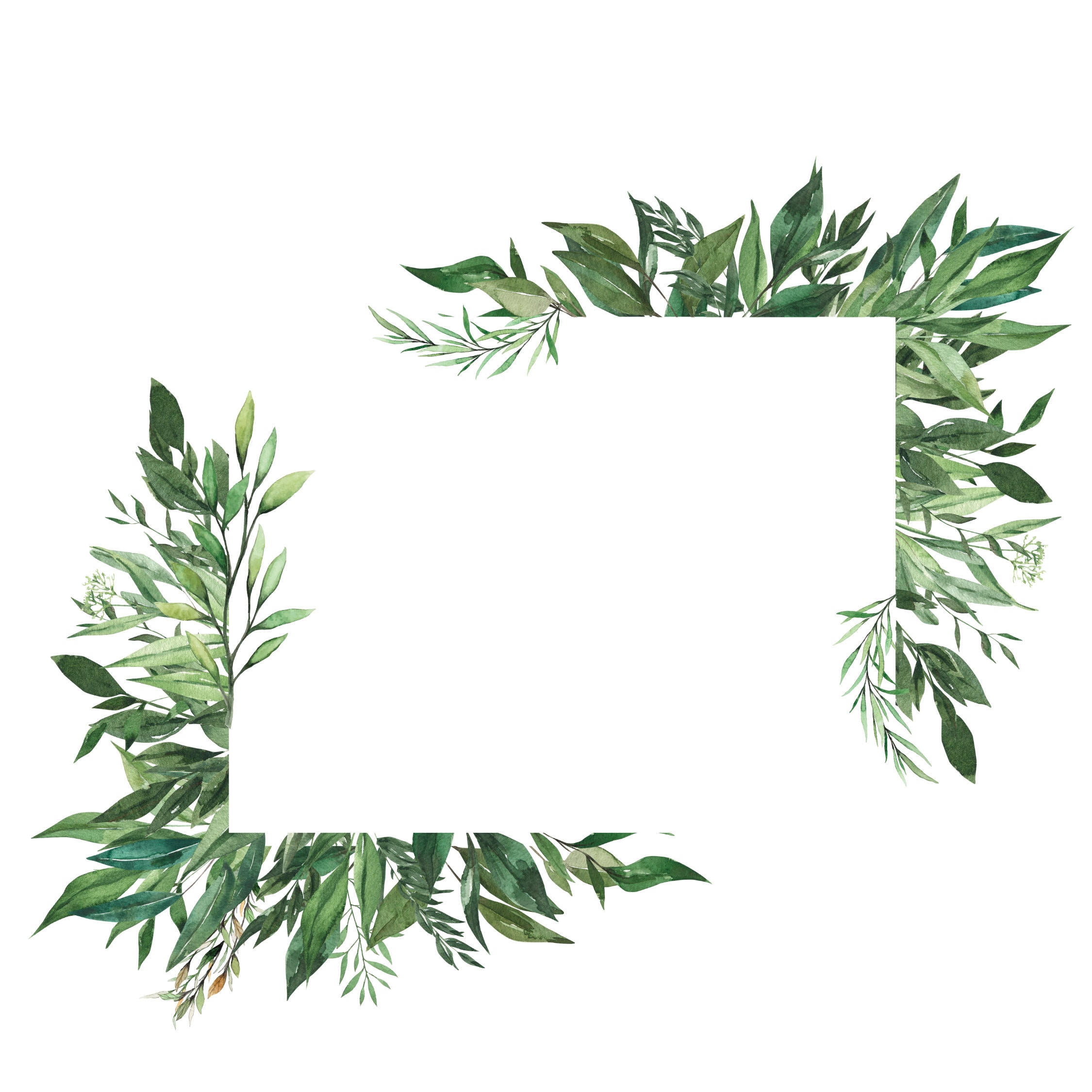 Watercolor Square Corners Green Leaves Yellow Floral Border Png Jpg ...