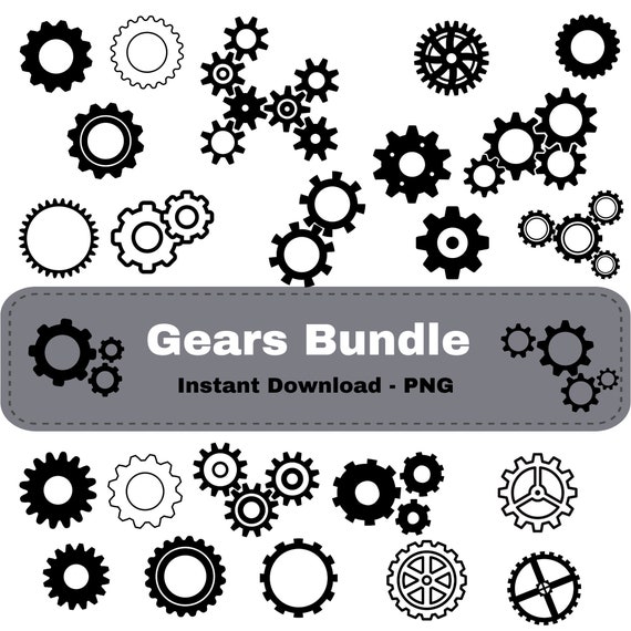 Gears Bundle Transparent Background PNG Black Gear Instant | Etsy